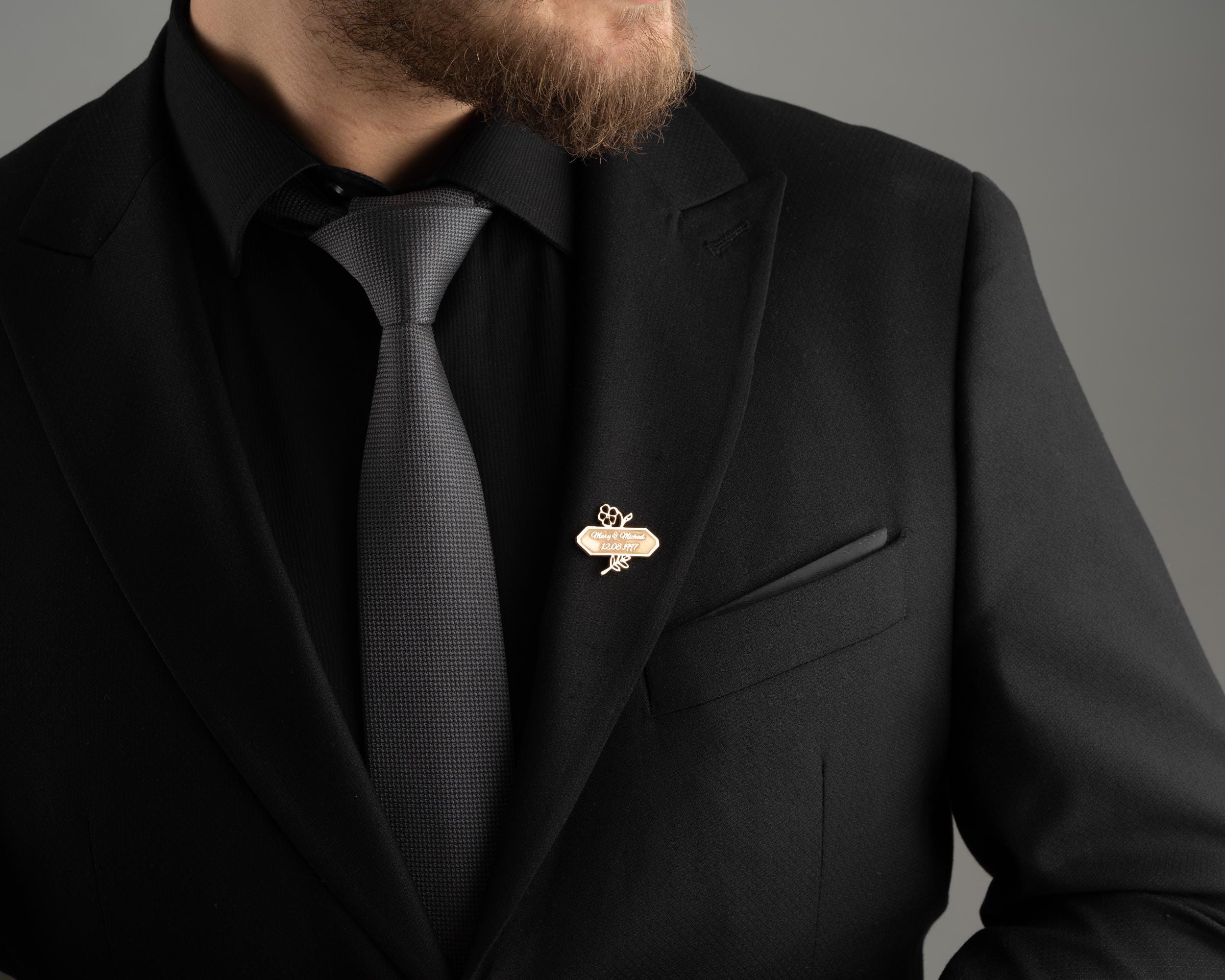 Personalized Wedding Date Flower Lapel Pin, Custom Engraved Brooch - Etsy