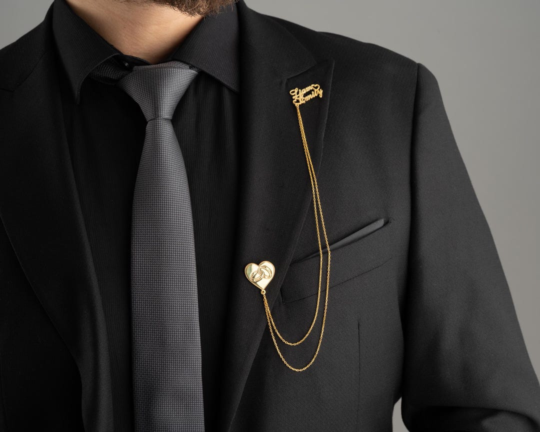 Custom Groom Lapel Brooch, Names and Date, Heart Collar Pin - Etsy