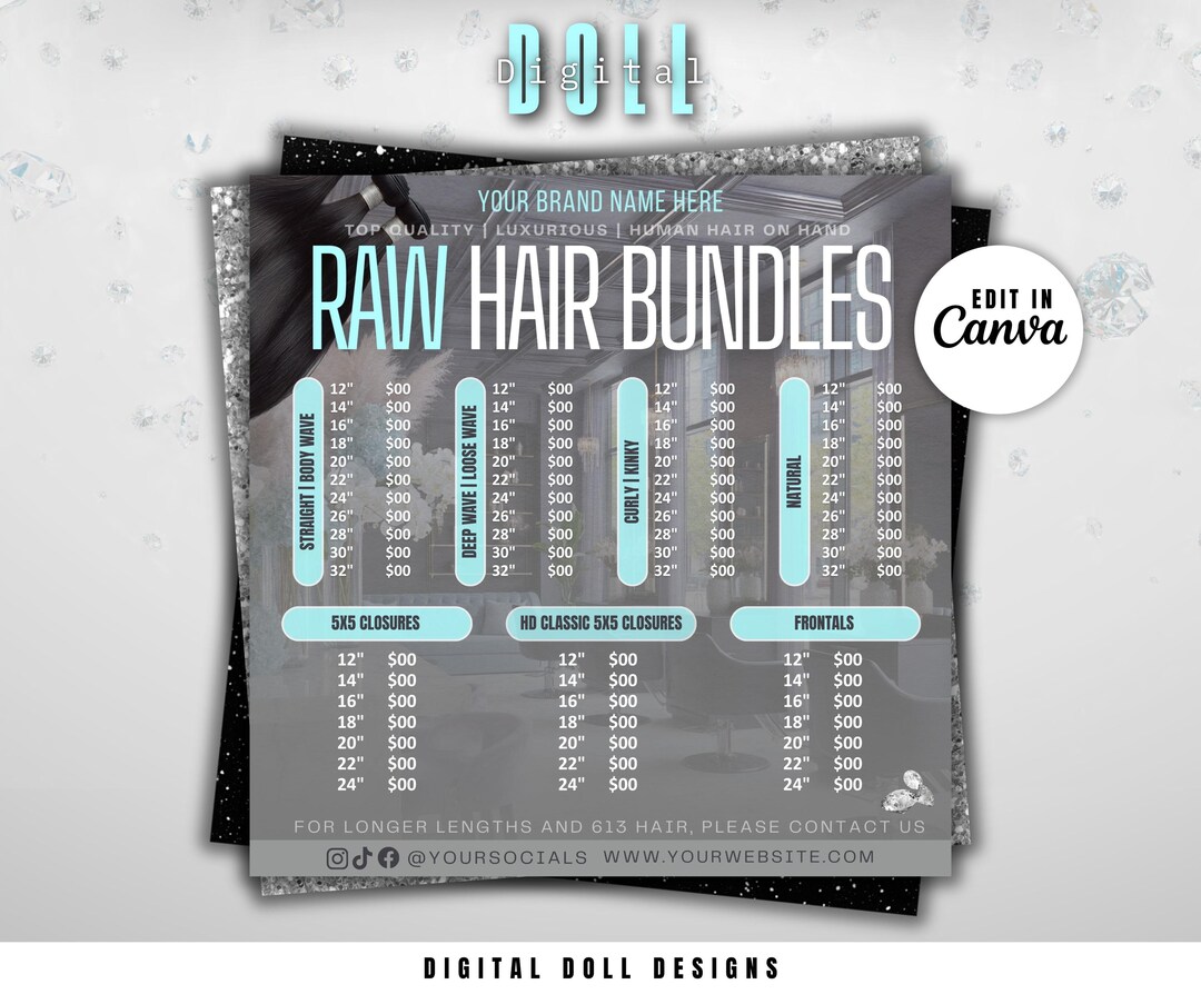DIY Hair Collection Price List Flyer, Hair Pricelist Flyer, Hair ...