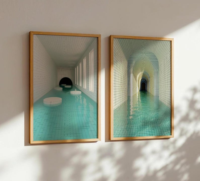 Vaporwave Pool Rooms Art Print: Liminal Space Cybercore Decor - Etsy