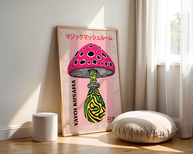 Yayoi Kusama Poster - INSPIRED, Groovy Mushroom Art, Digital Japandi ...