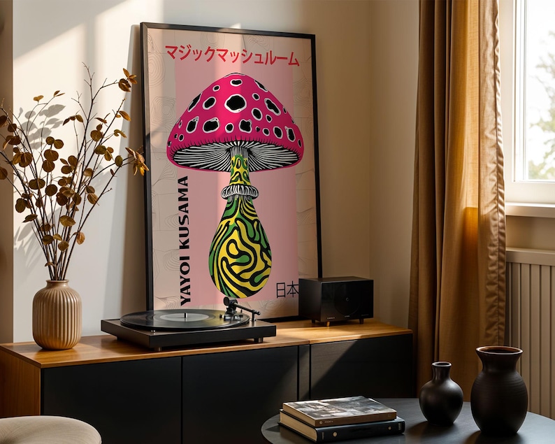 Yayoi Kusama Poster - INSPIRED, Groovy Mushroom Art, Digital Japandi ...