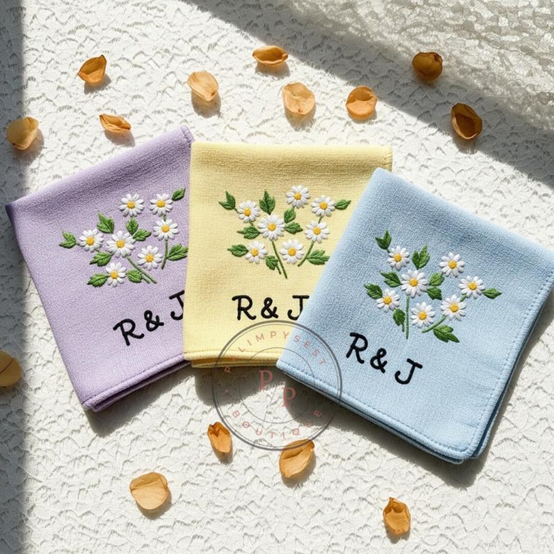 Daisy Flower Hand Embroidered Linen Handkerchief Flower Embroidered ...