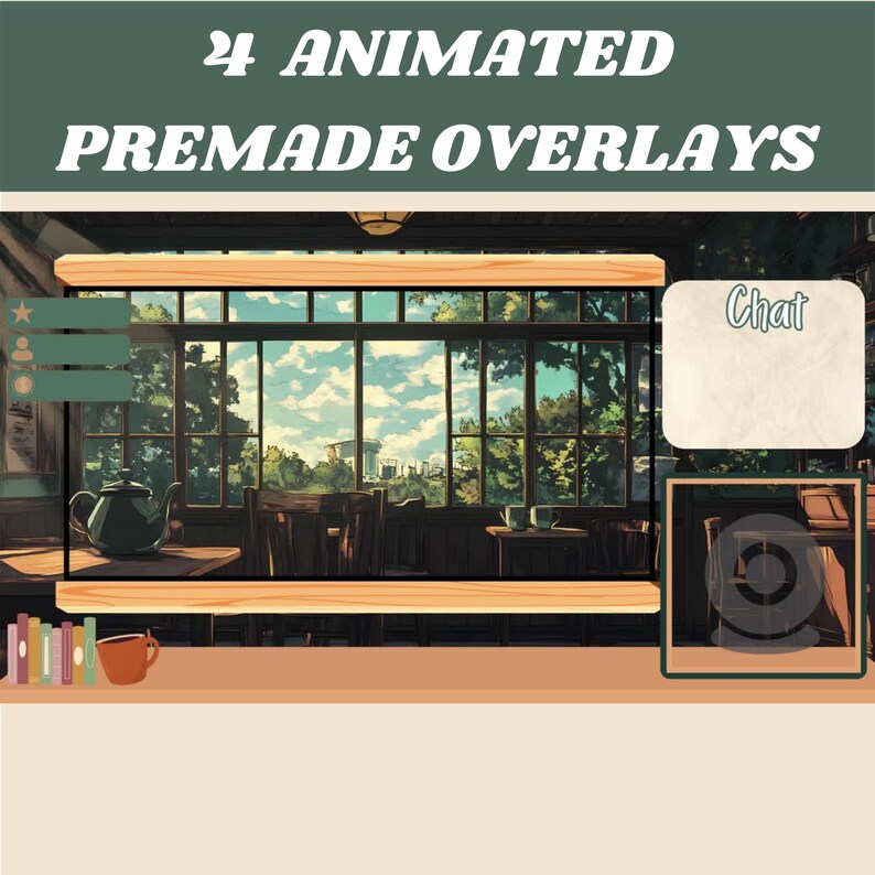 Anime Coffe Shop Twitch Overlay Package, Animated Vtuber Background ...