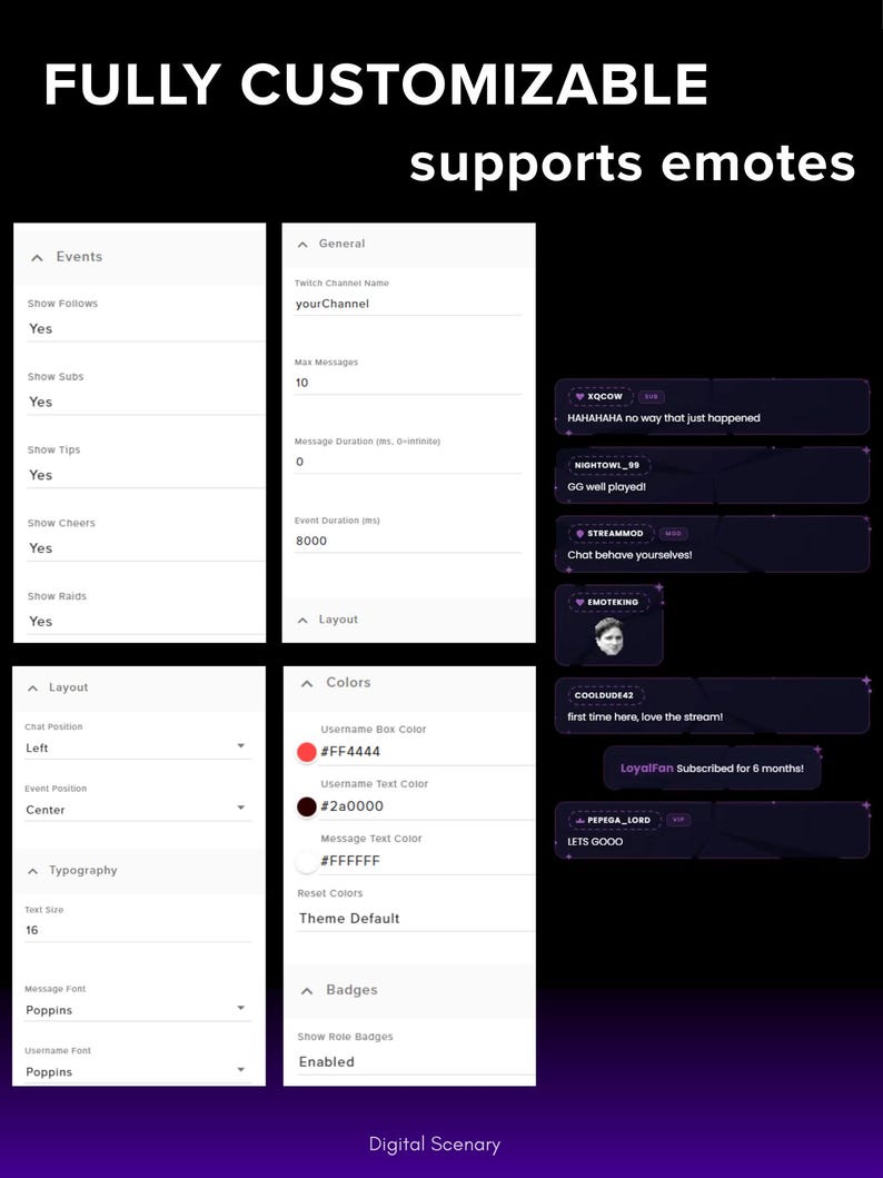 Animated Twitch Chat Widget | Stream Chat Overlay | Customizable Chat ...