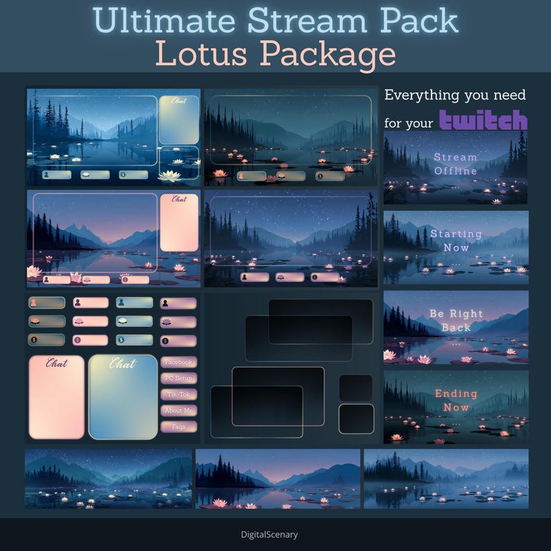 Lotus Stream Overlay Pack – Twitch, Streamer Vtuber OBS Bundle With ...