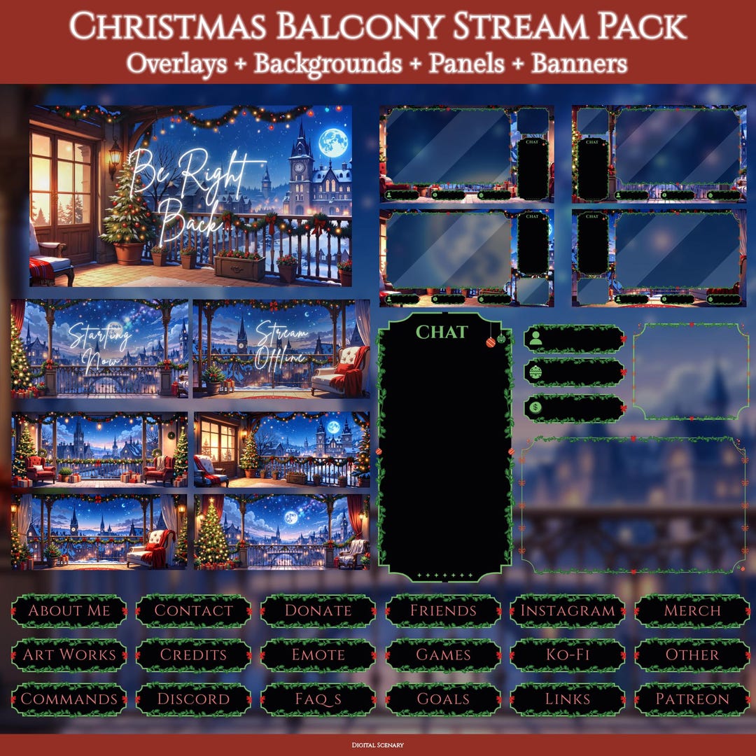 Christmas Balcony Twitch Overlay Package | Animated Winter Stream ...