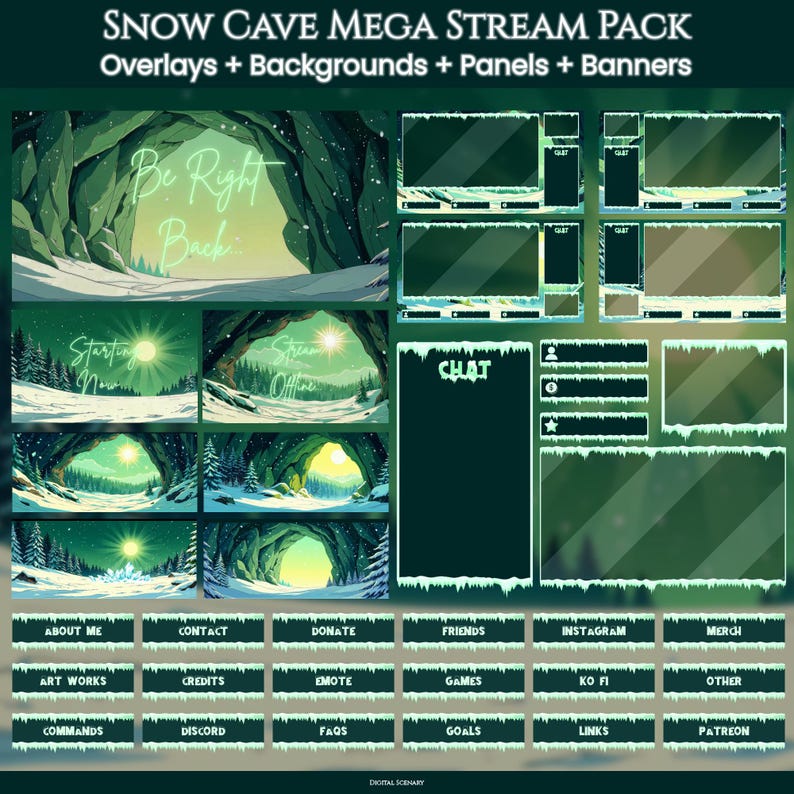 Snow Cave Stream Pack, Winter Twitch Overlays, Animated Screens ...