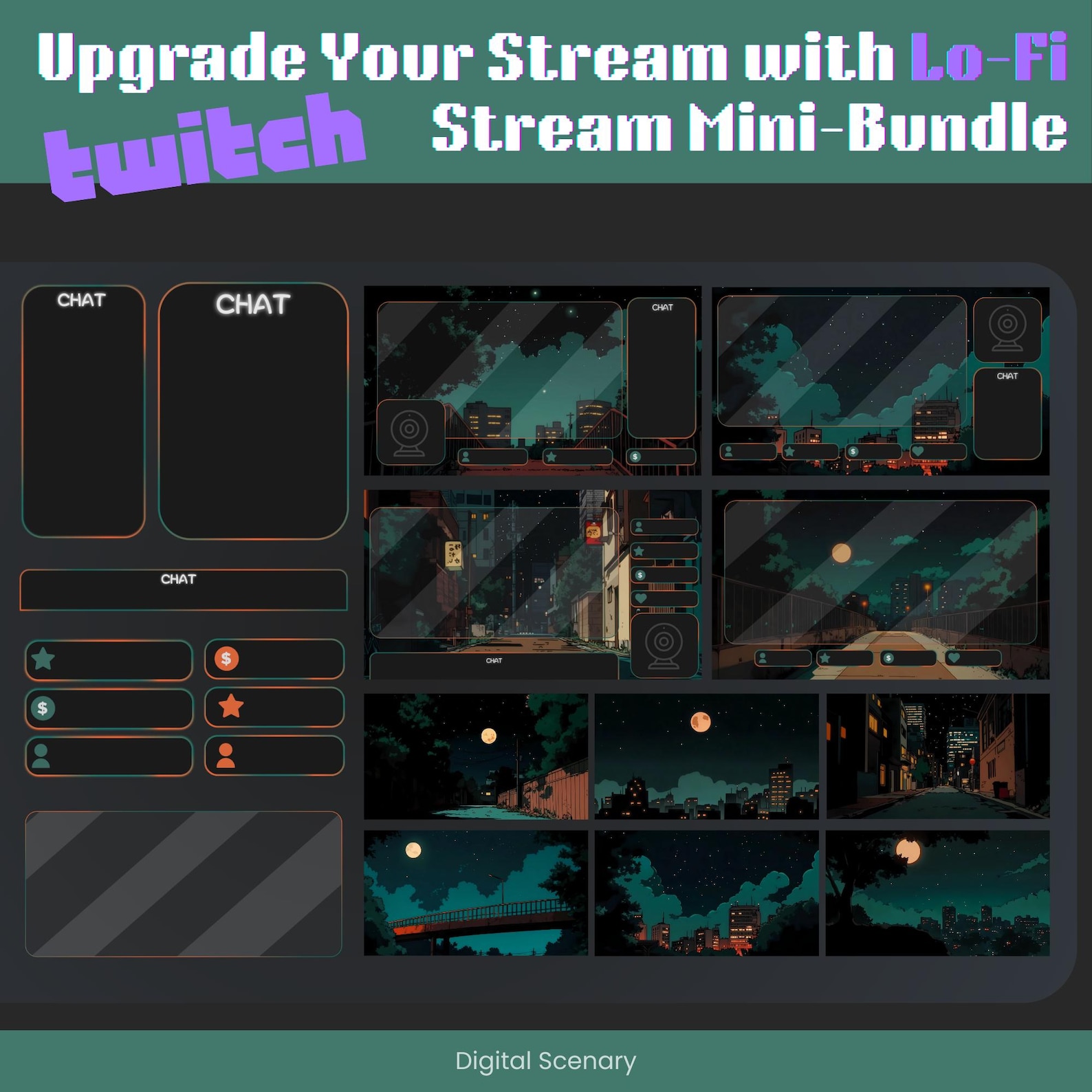 Lofi Twitch Streamer Bundle: Overlays, Banners, Frames (instant ...