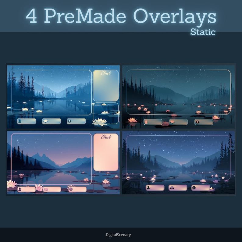Lotus Stream Overlay Pack: Animated Twitch Vtuber Bundle - Etsy