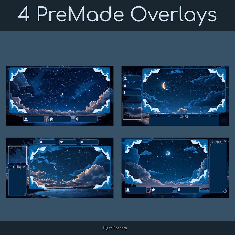 Celestial Night Stream Package:static Twitch Overlays,animations ...
