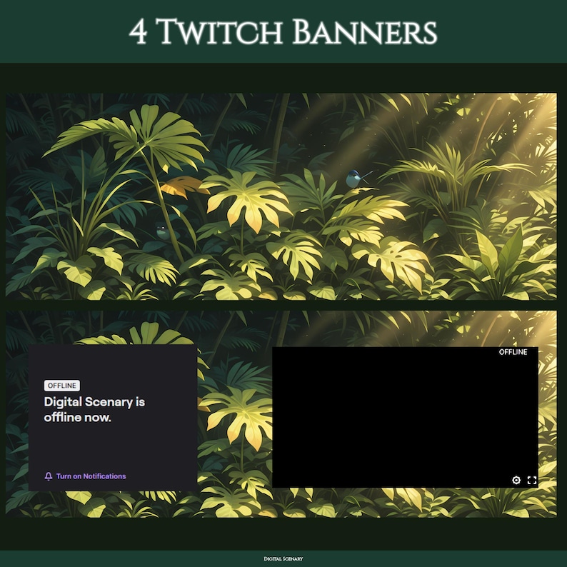 Animated Forest Twitch Overlay Pack, Green Jungle Stream Package ...