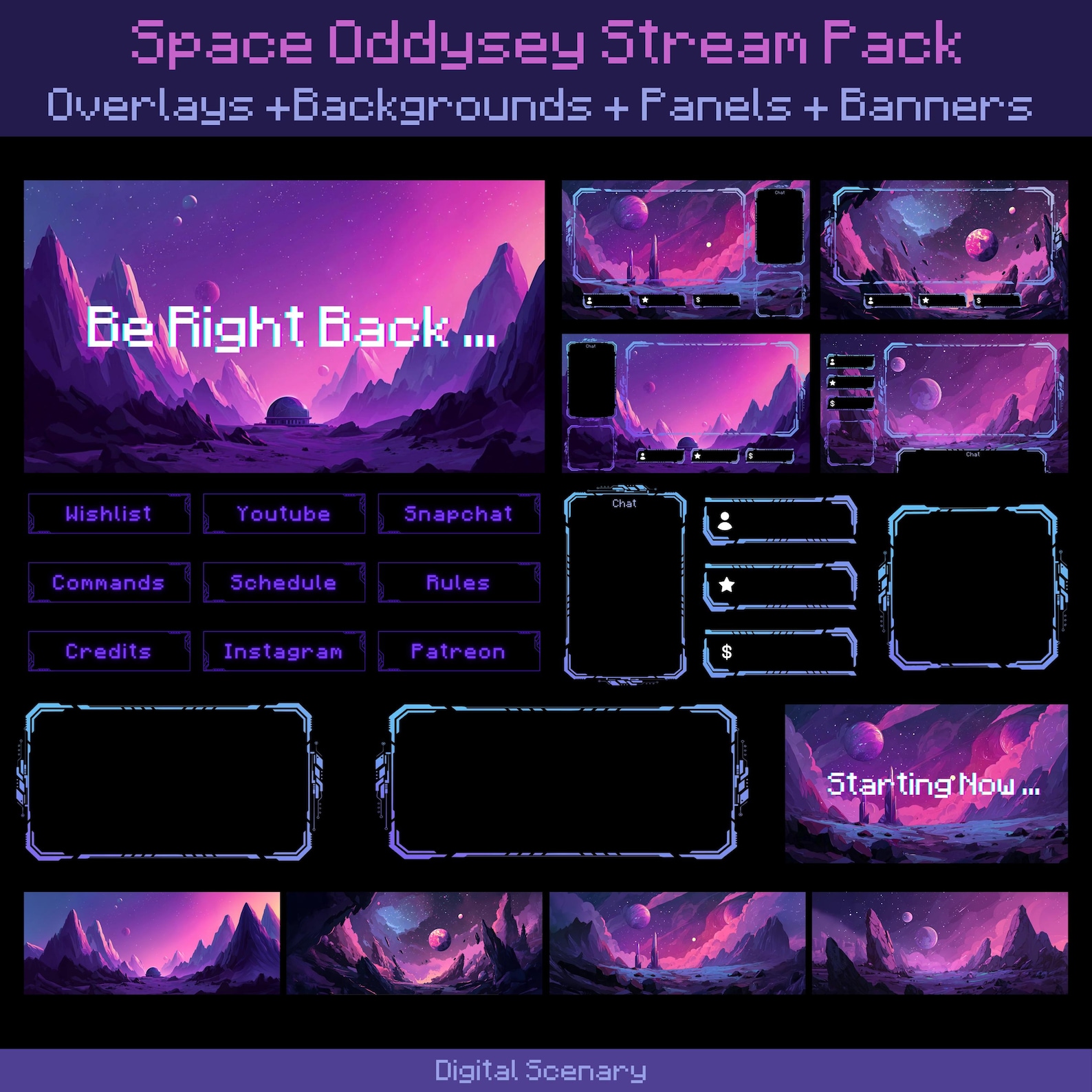 Purple Space Odyssey Stream Package - Animated Overlays, Twitch Panels ...