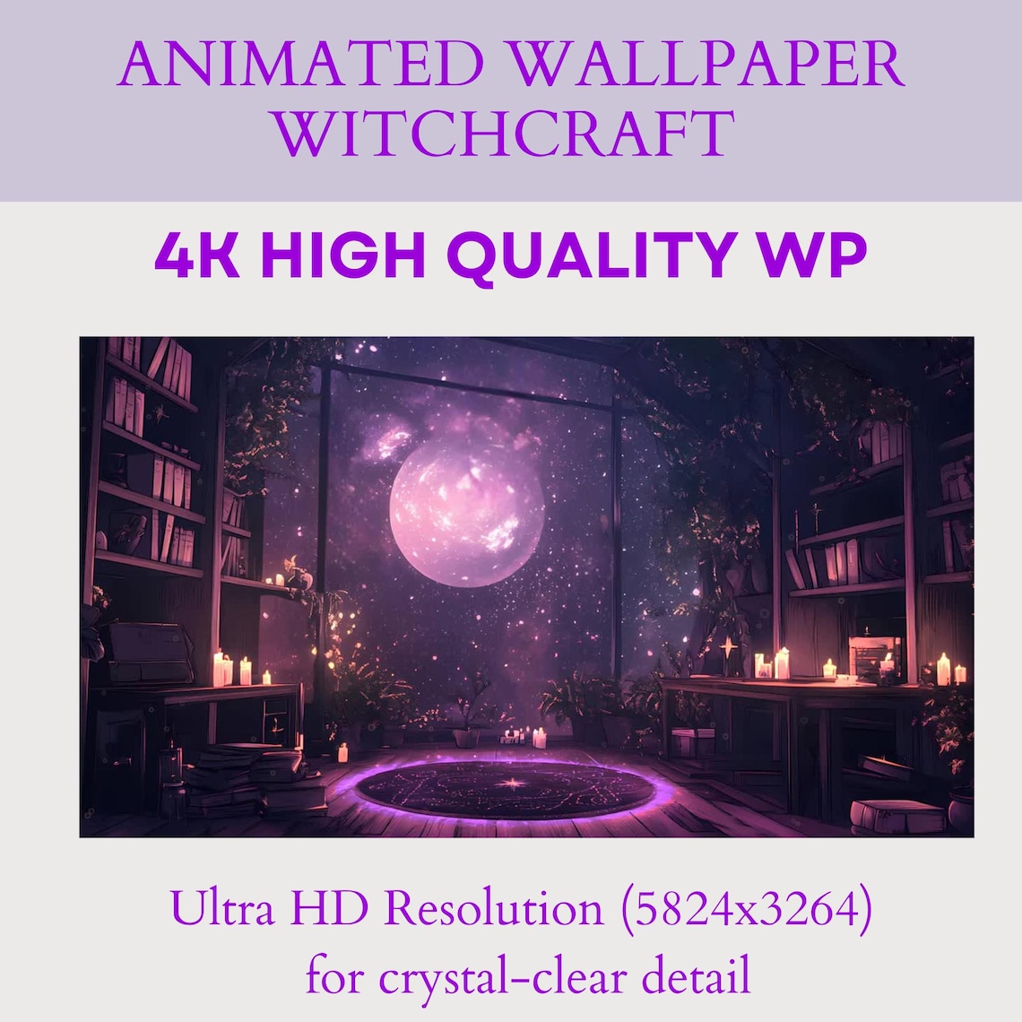 Witchcraft Animated Wallpaper: Mystical Purple 4K Vtuber Background ...
