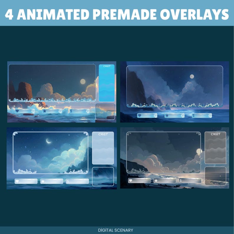 Silver Waves Stream Overlay Pack – Animated Ocean-themed Twitch Banners ...