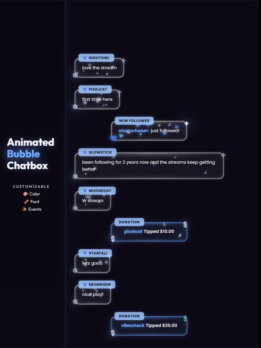 Twitch Cozy Chatbox Animated Blue Widget | Floating Chat Overlay ...