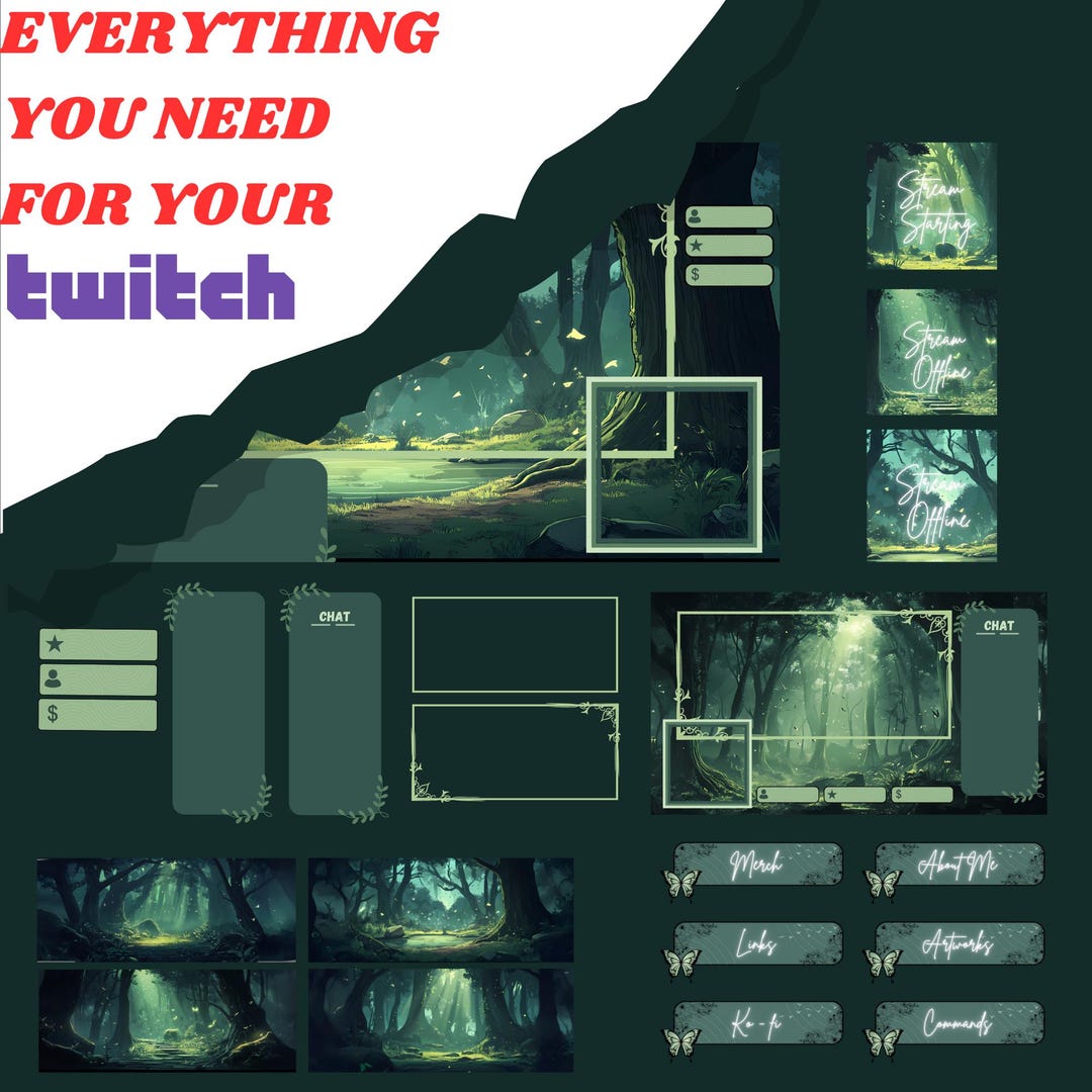 Green Forest Stream Package, Animated Overlays & Backgrounds, Twitch ...