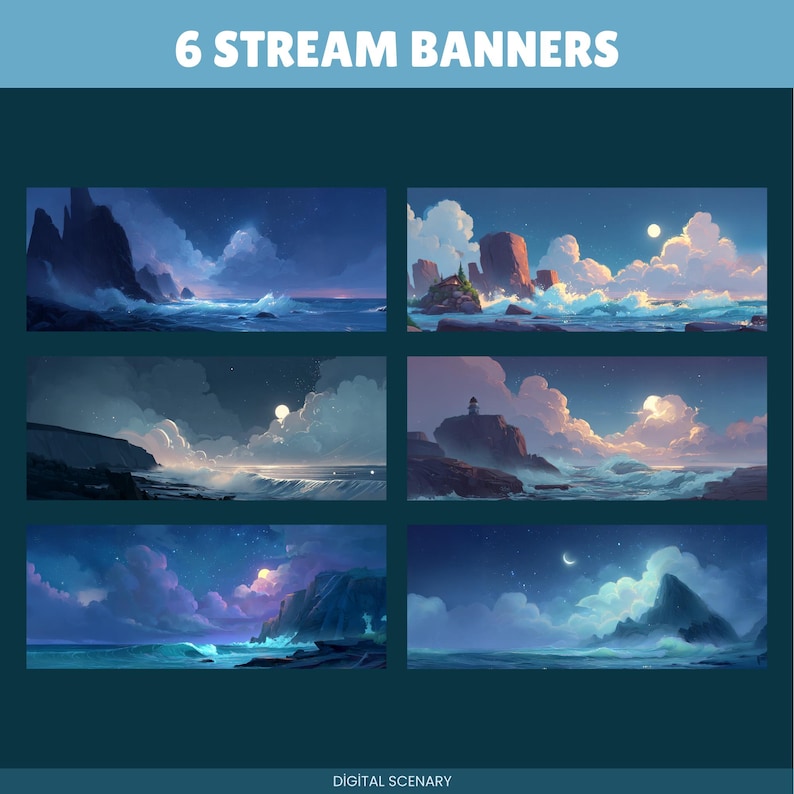 Silver Waves Stream Overlay Pack – Animated Ocean-themed Twitch Banners ...