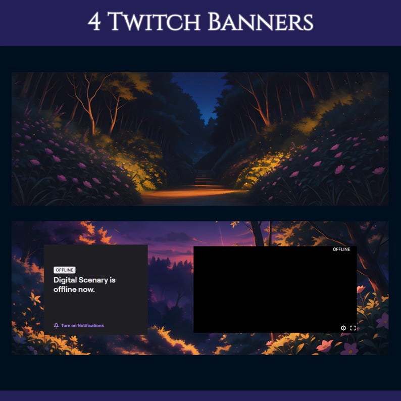 Animated Hidden Trail Twitch Overlay Pack, Sunset Forest Stream Package ...