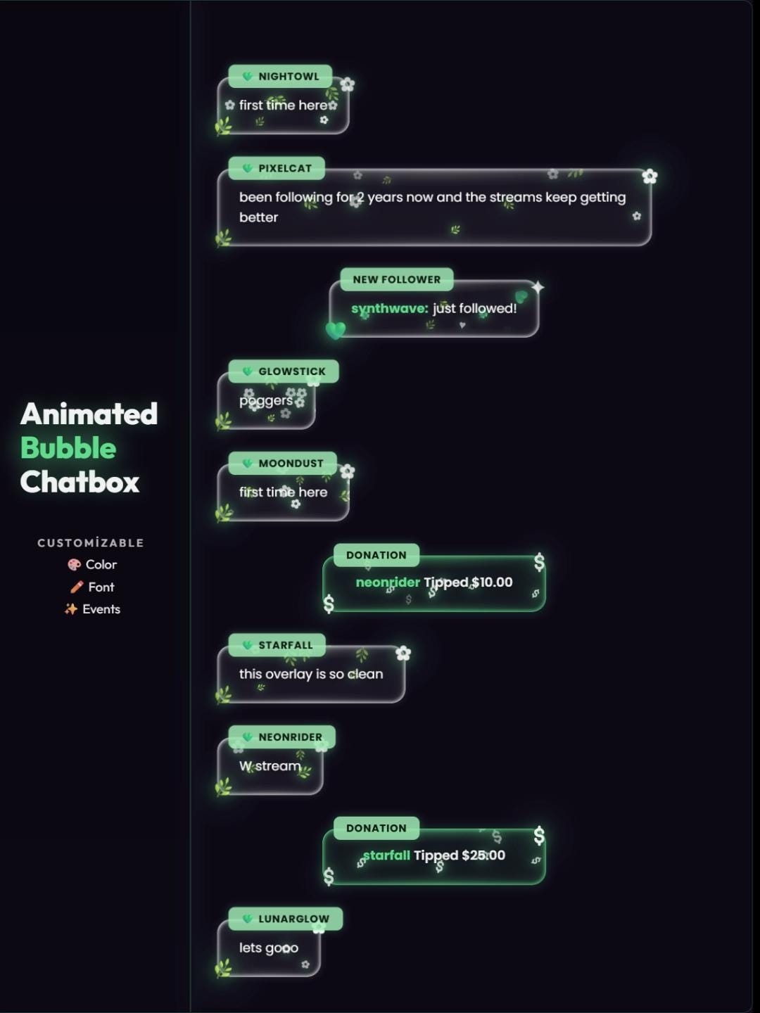 Green Twitch Chat Widget | Animated Bubble Overlay | Streamelements ...