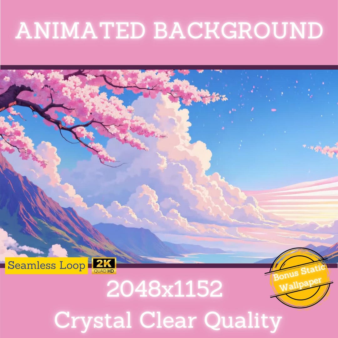 Seamless Sakura Sky Animated Wallpaper 2K, Pastel Anime Landscape ...