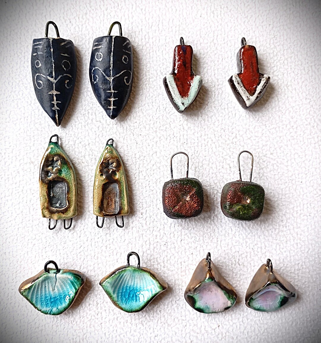 7) 10 Ceramic Pendants (5 Pairs) Earring Pendants With Metal Eyelets ...
