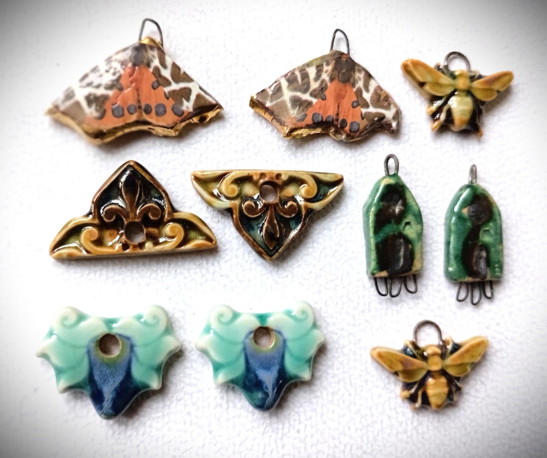 5) 10 Ceramic Pendants (5 Pairs) Earring Pendants With Metal Eyelets ...