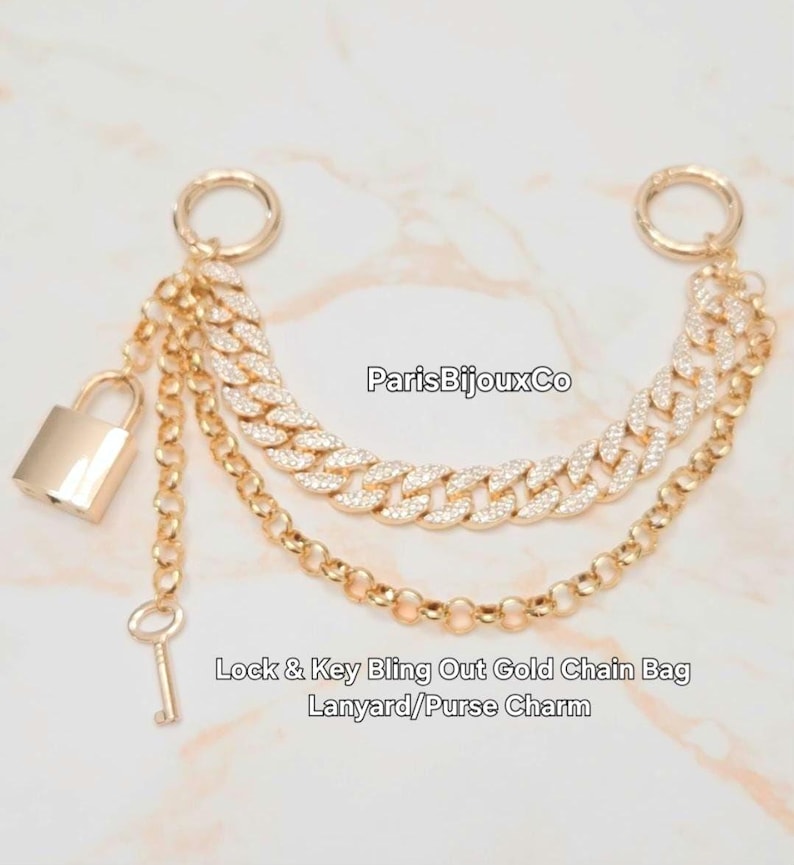 Lock and Key Bling Out Layered Gold Chain Purse Lanyard: 18K Gold ...