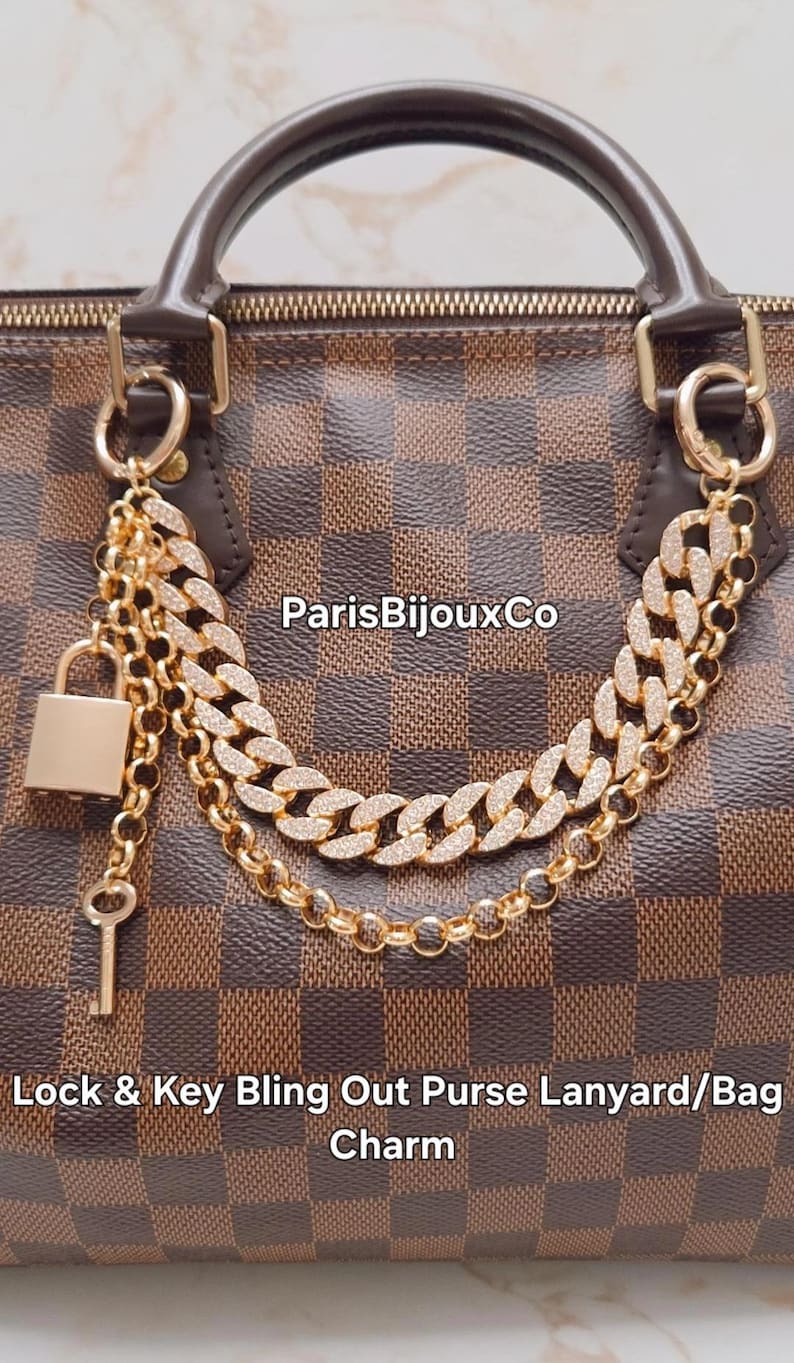 Lock and Key Bling Out Layered Gold Chain Purse Lanyard: 18K Gold ...