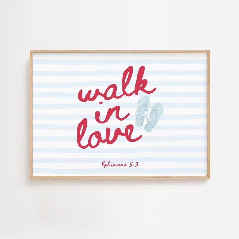 Walk in Love Beach Scripture Art: Christian Flip-flop Coastal Print ...