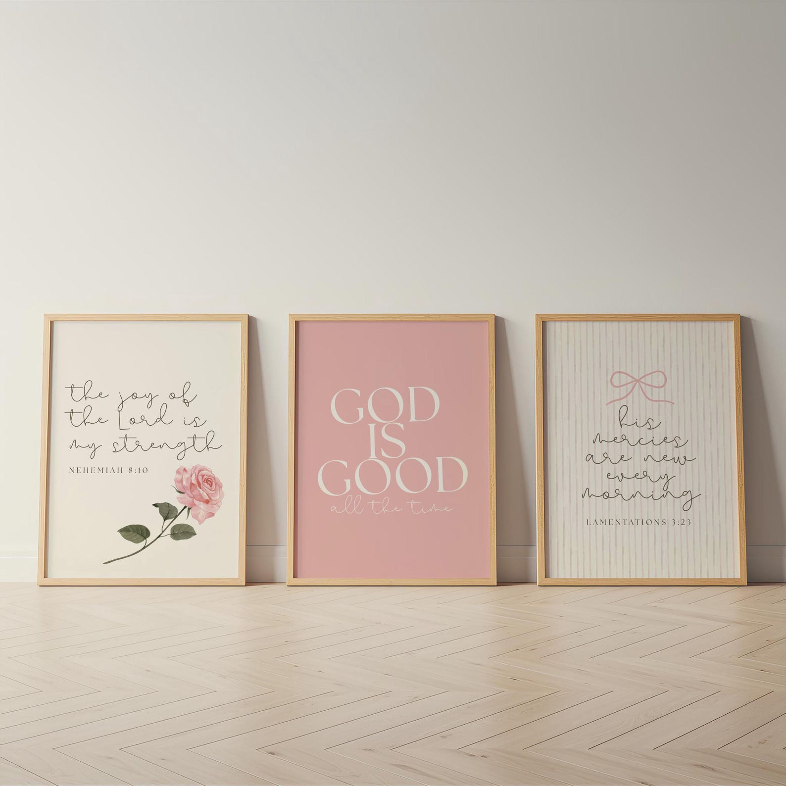 Pink Christian Wall Art Set of 3, God is Good Print, Scripture Nursery ...