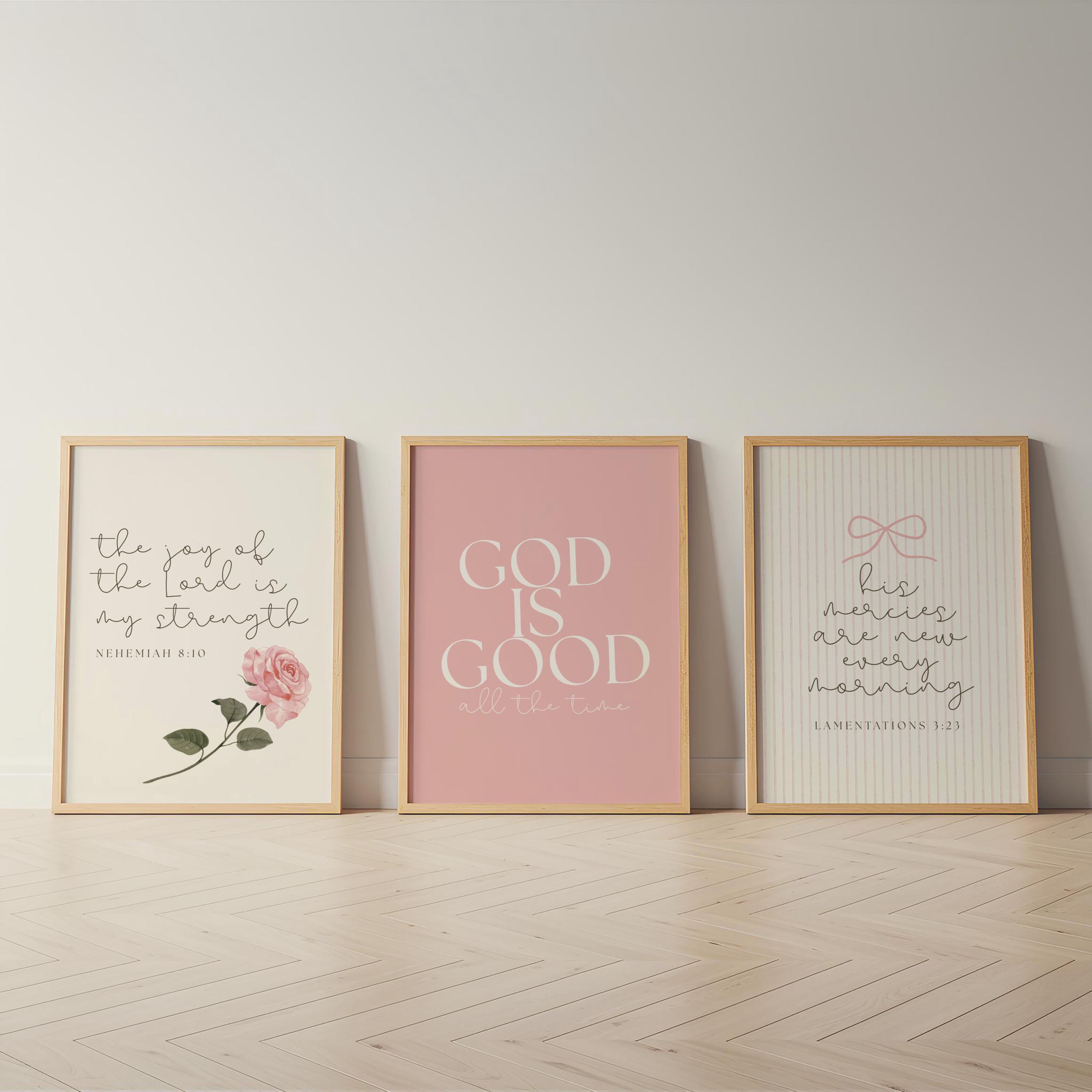Pink Christian Wall Art Set of 3, God is Good Print, Scripture Nursery ...