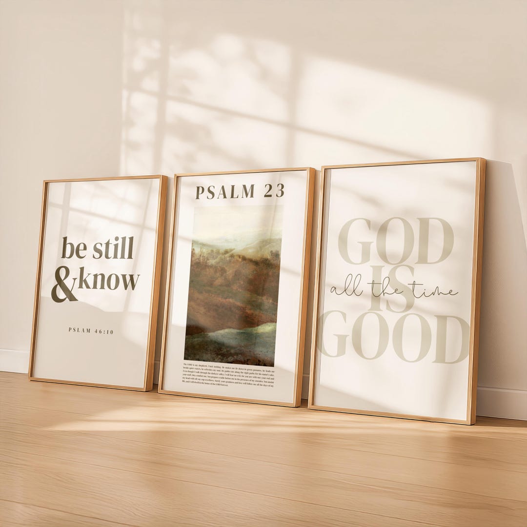 Scripture Wall Art Set of 3, Psalm 23 Print, Be Still & Know, God is ...