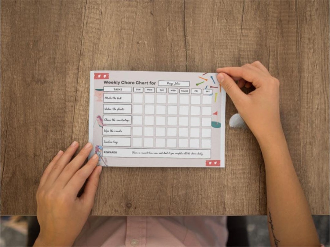 Printable Chore Chart for Girls Pink Reward Chart Kids Chore List With ...