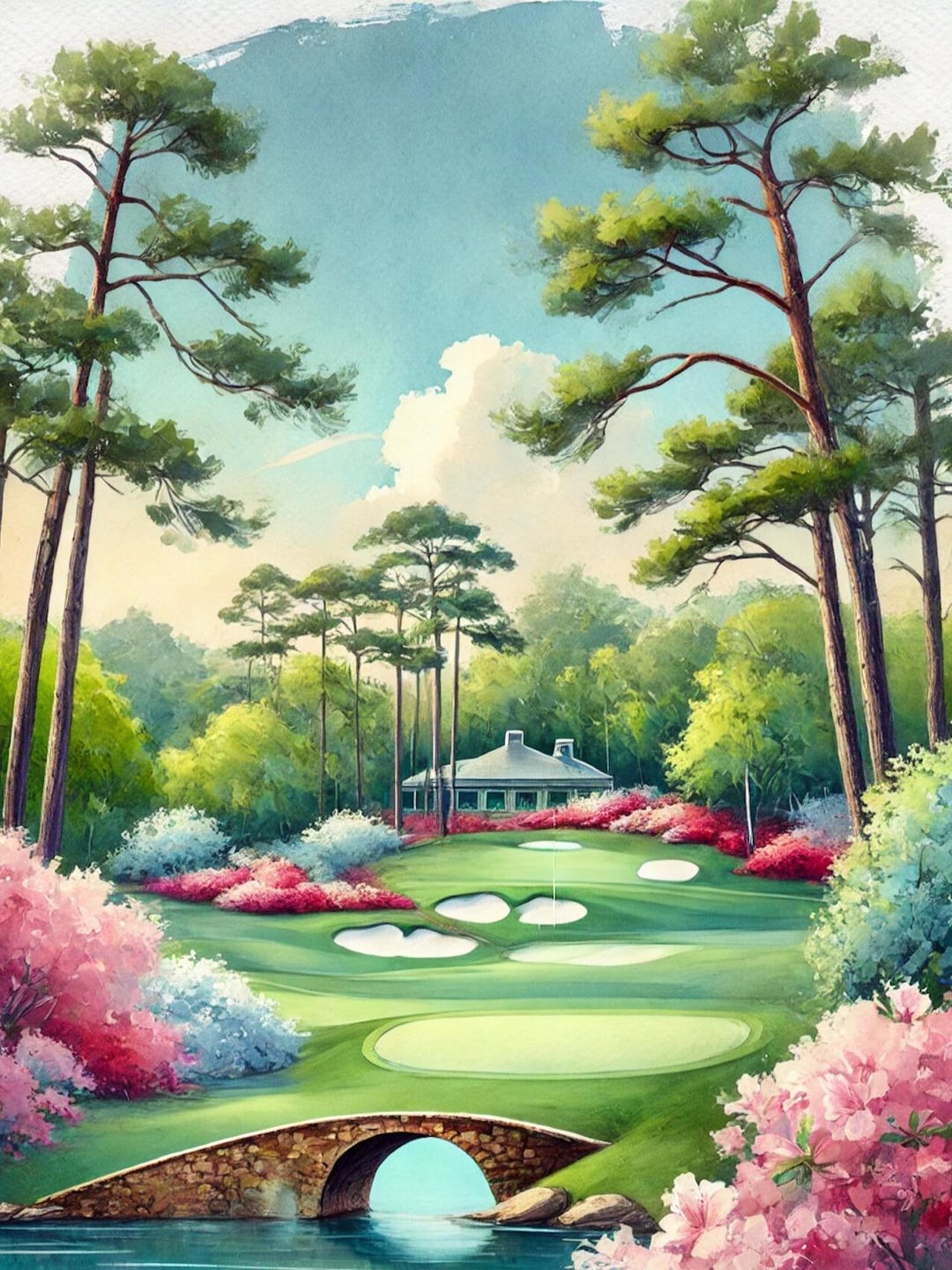 The Master's Golf Watercolor Design for Home Decor Golfers Augusta ...