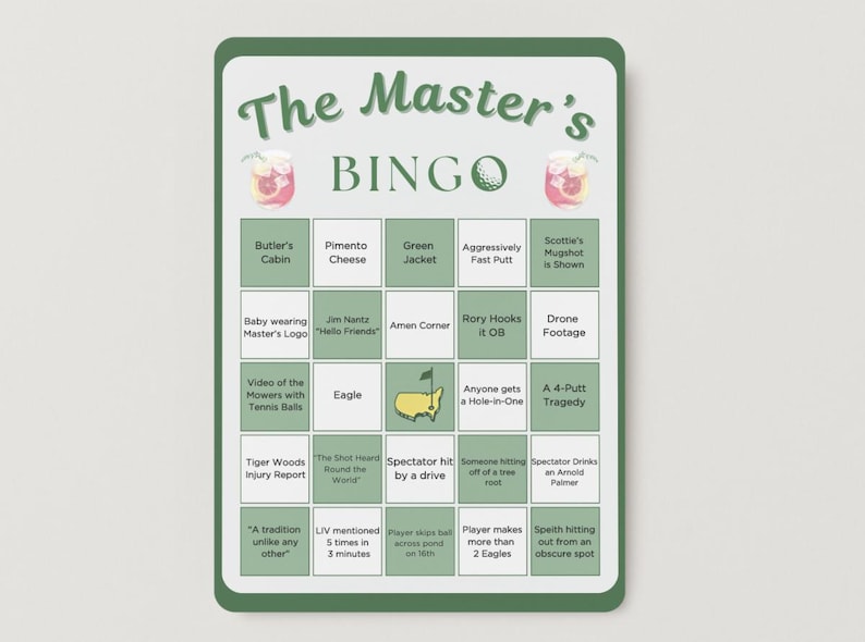 The Master's Golf Bingo Card Printable Customizable Master's Bingo Game ...
