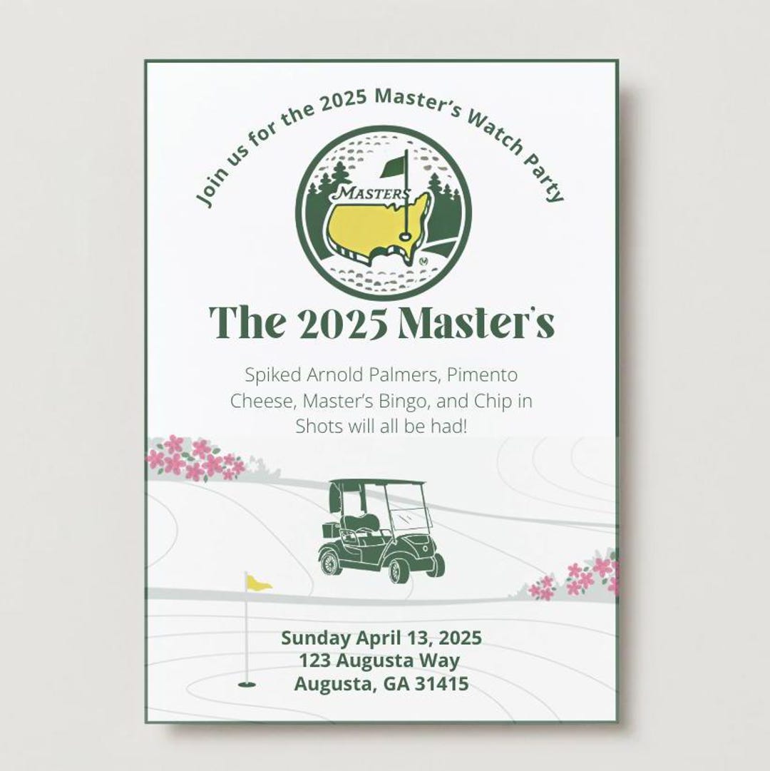 Masters Viewing Party Invitation: Augusta Golf Theme (canva Template ...