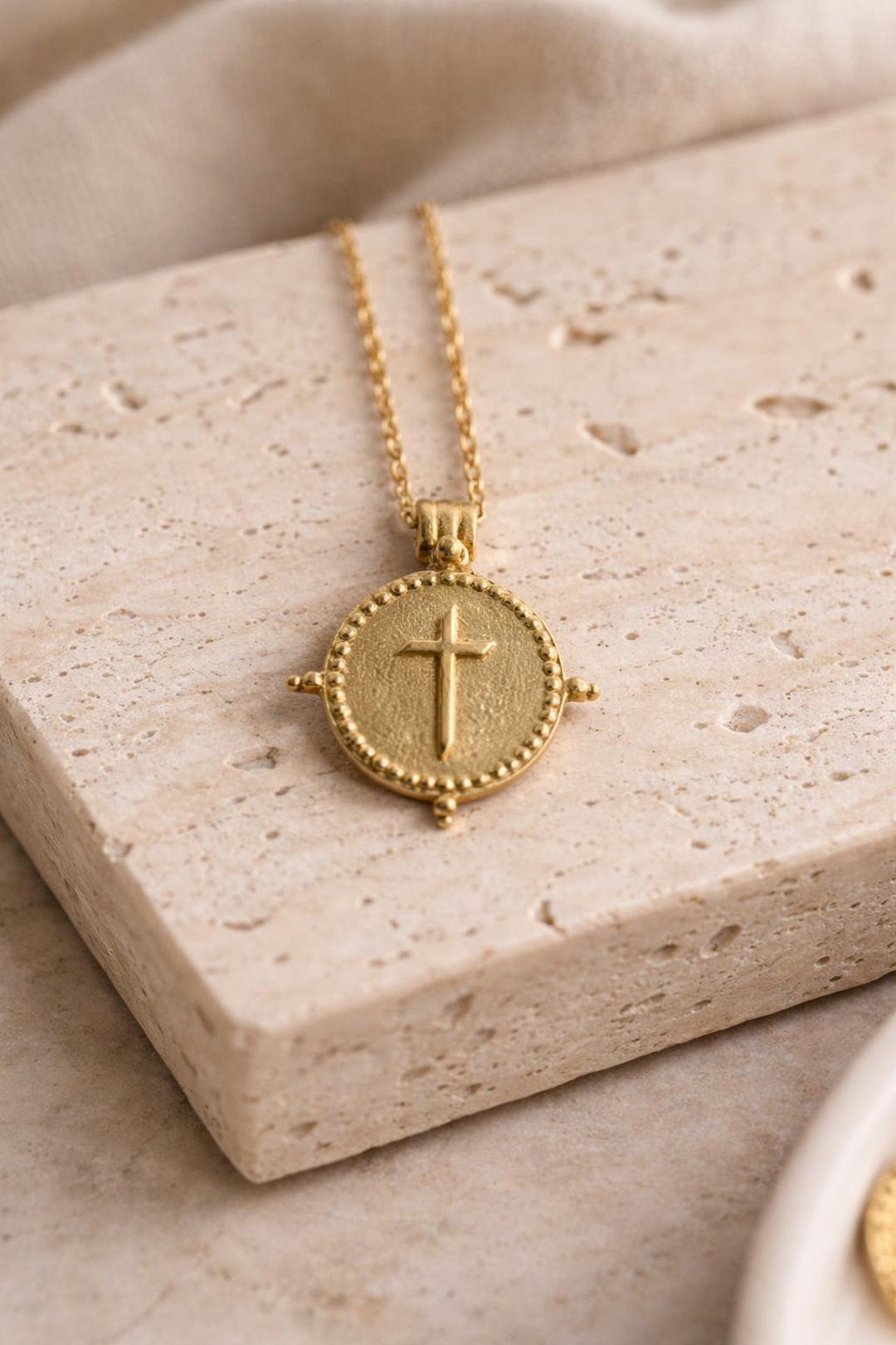 Gold Cross Coin Pendant Necklace, Medallion Pendant, Waterproof Gold ...