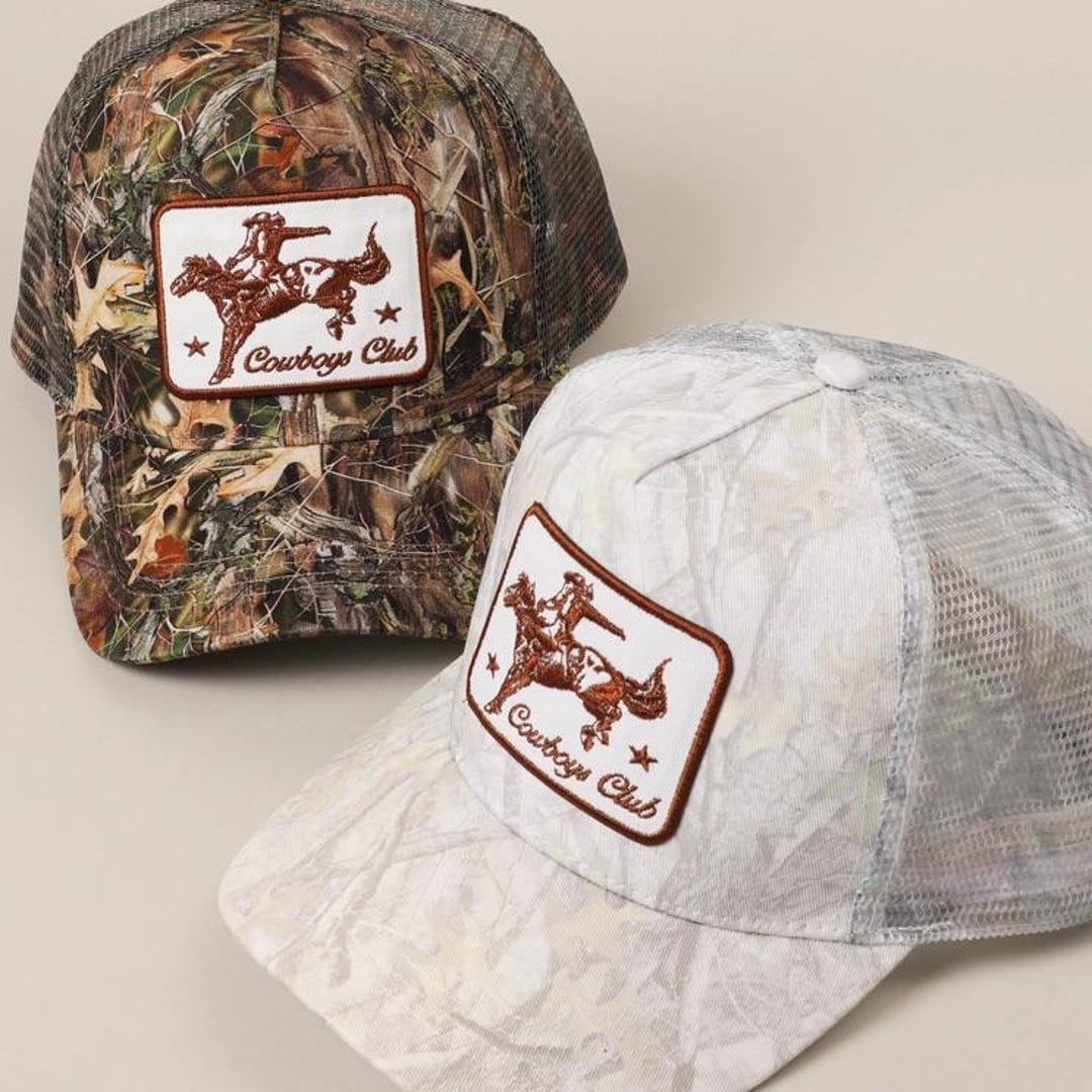 Western Cowboy Club Patch in Printed Mesh Baseball Cap in Light and ...