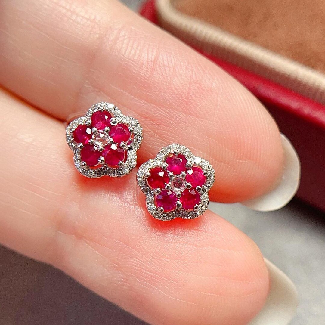 Natural Earth Mined Mozambique Ruby Earrings/diamond Art Deco Heart ...