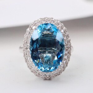 Santa Maria Aquamarine Ring: Diamond Paved 18k White Gold, Handmade - Etsy