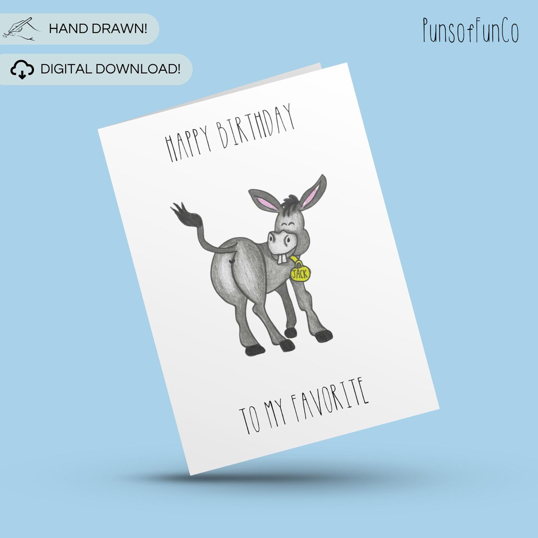 Printable Donkey Birthday Card - Printable Card - Hand Drawn - Gift for ...