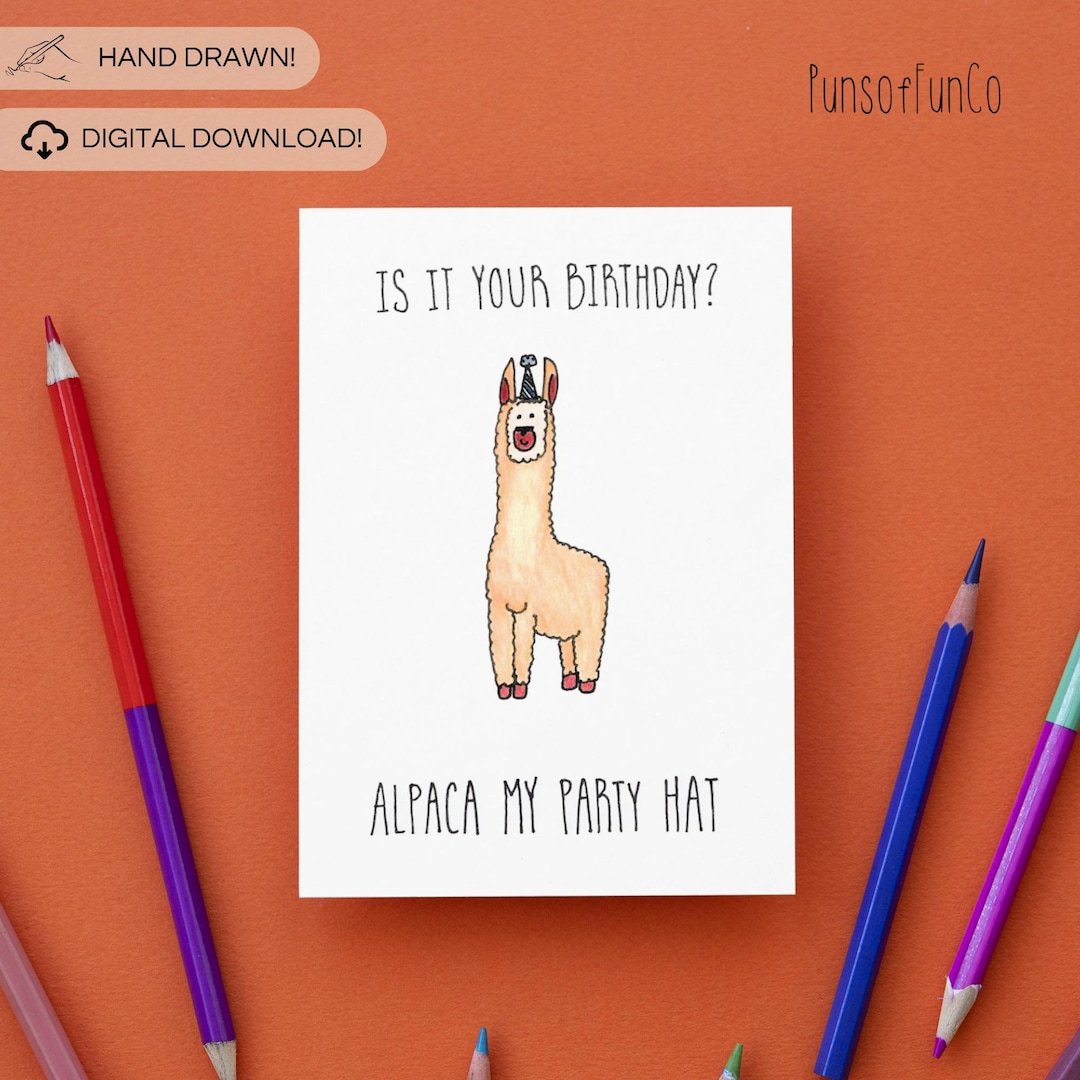 Printable Alpaca Birthday Card - Printable Card - Hand Drawn - Gift for ...