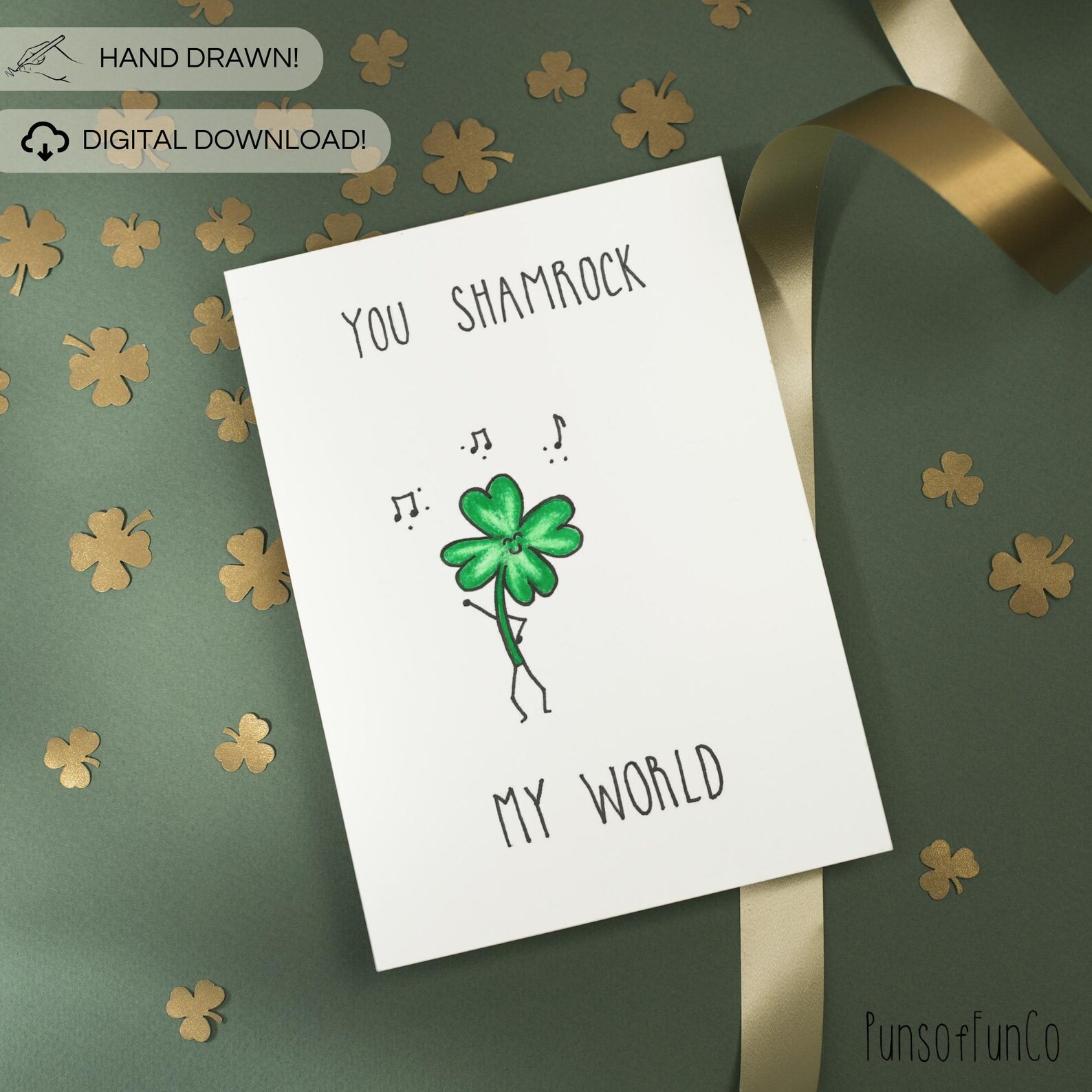 Printable Dancing Clover St. Patrick’s Day Card - Printable Card - Hand ...