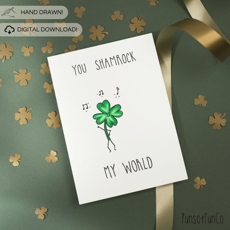 Printable Dancing Clover St. Patrick’s Day Card - Printable Card - Hand ...