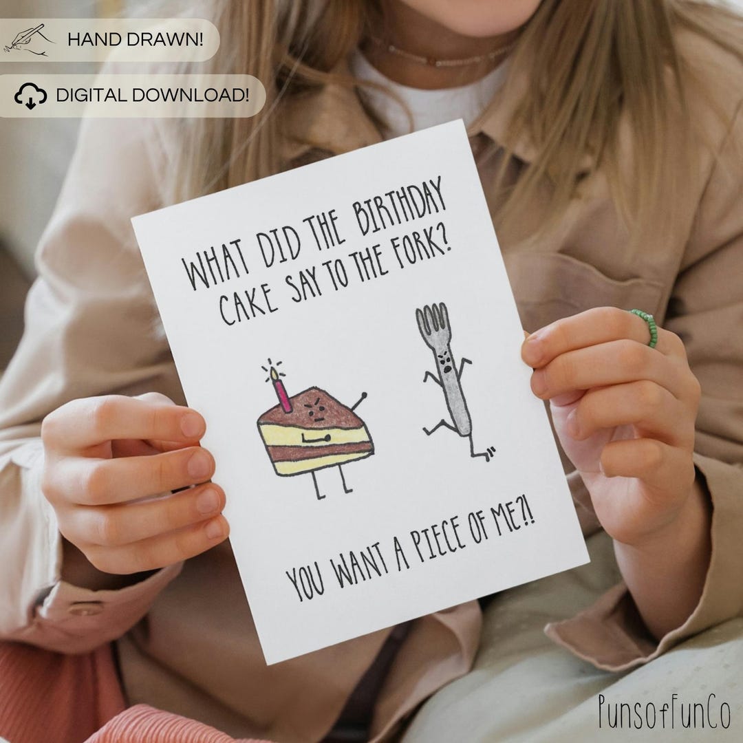 Printable Birthday Cake Birthday Card - Printable Card - Hand Drawn ...