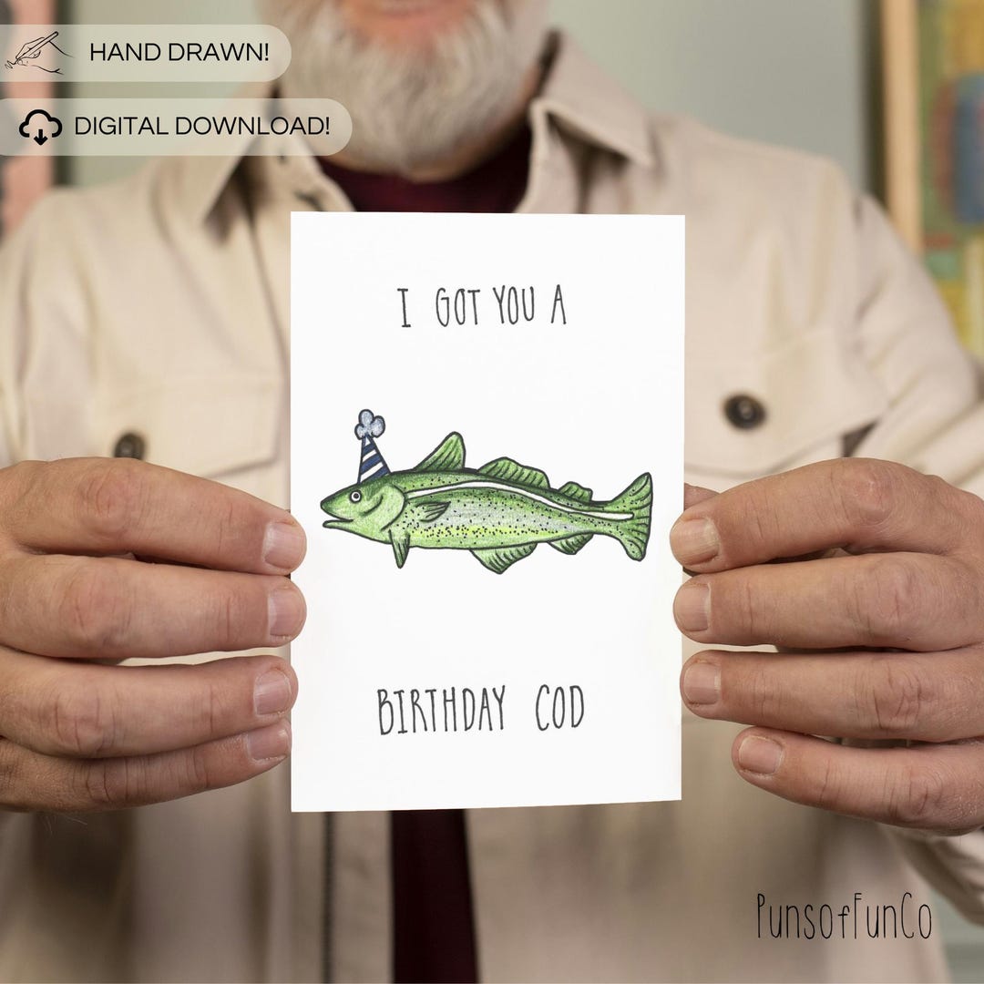Printable Cod Birthday Card - Printable Card - Hand Drawn - Gift for ...