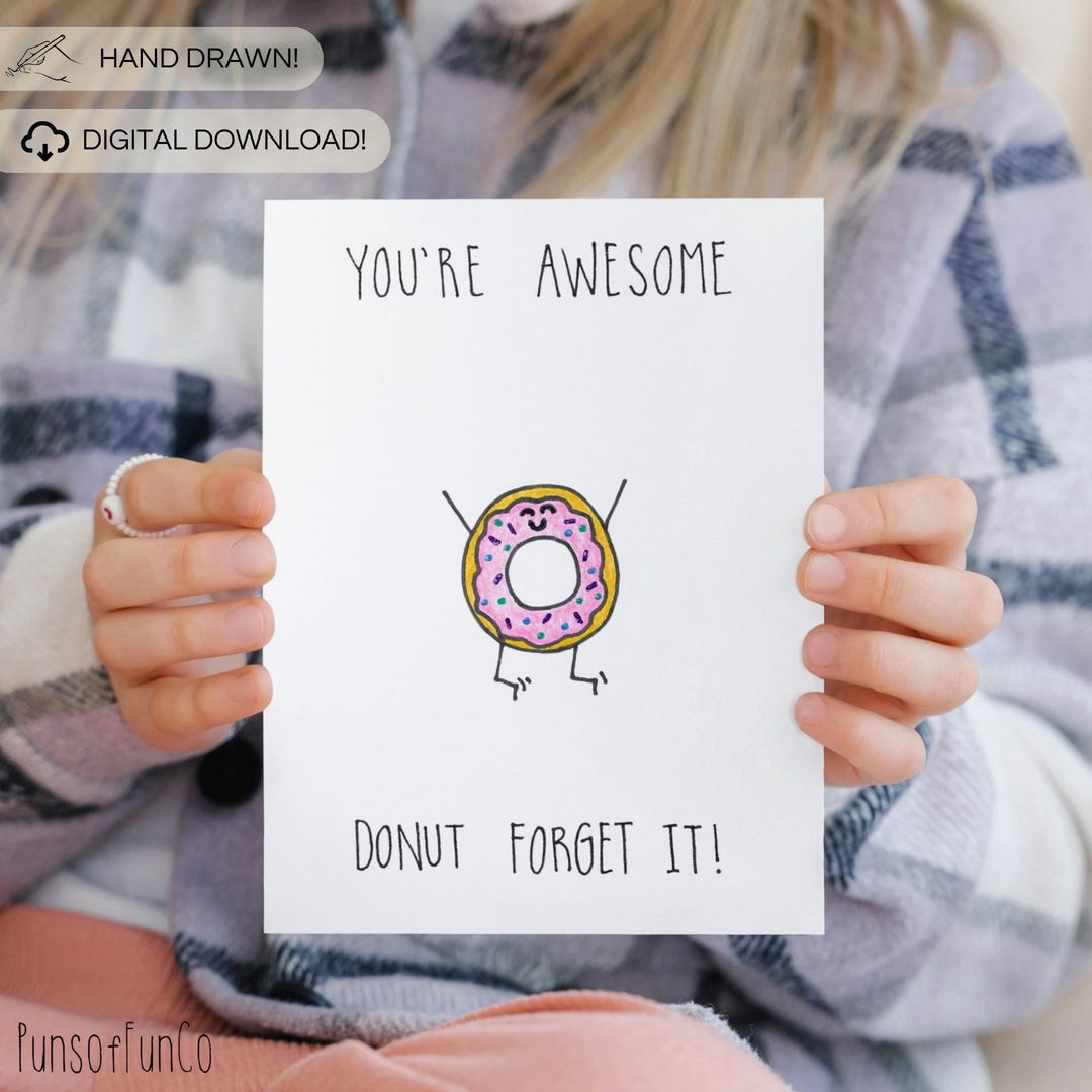 Printable Donut Greeting Card - Printable Card - Hand Drawn - Gift for ...