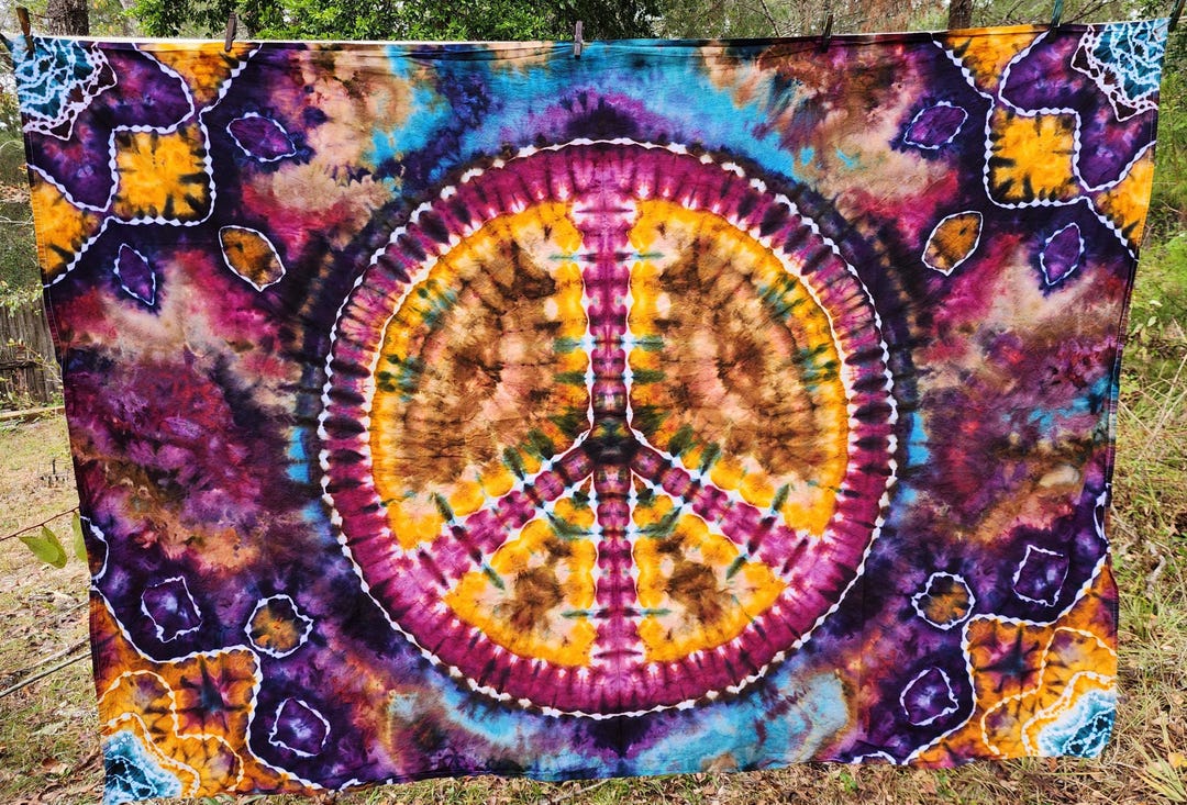 Large Hand-dyed Peace Sign Tie Dye Tapestry T54L - Etsy