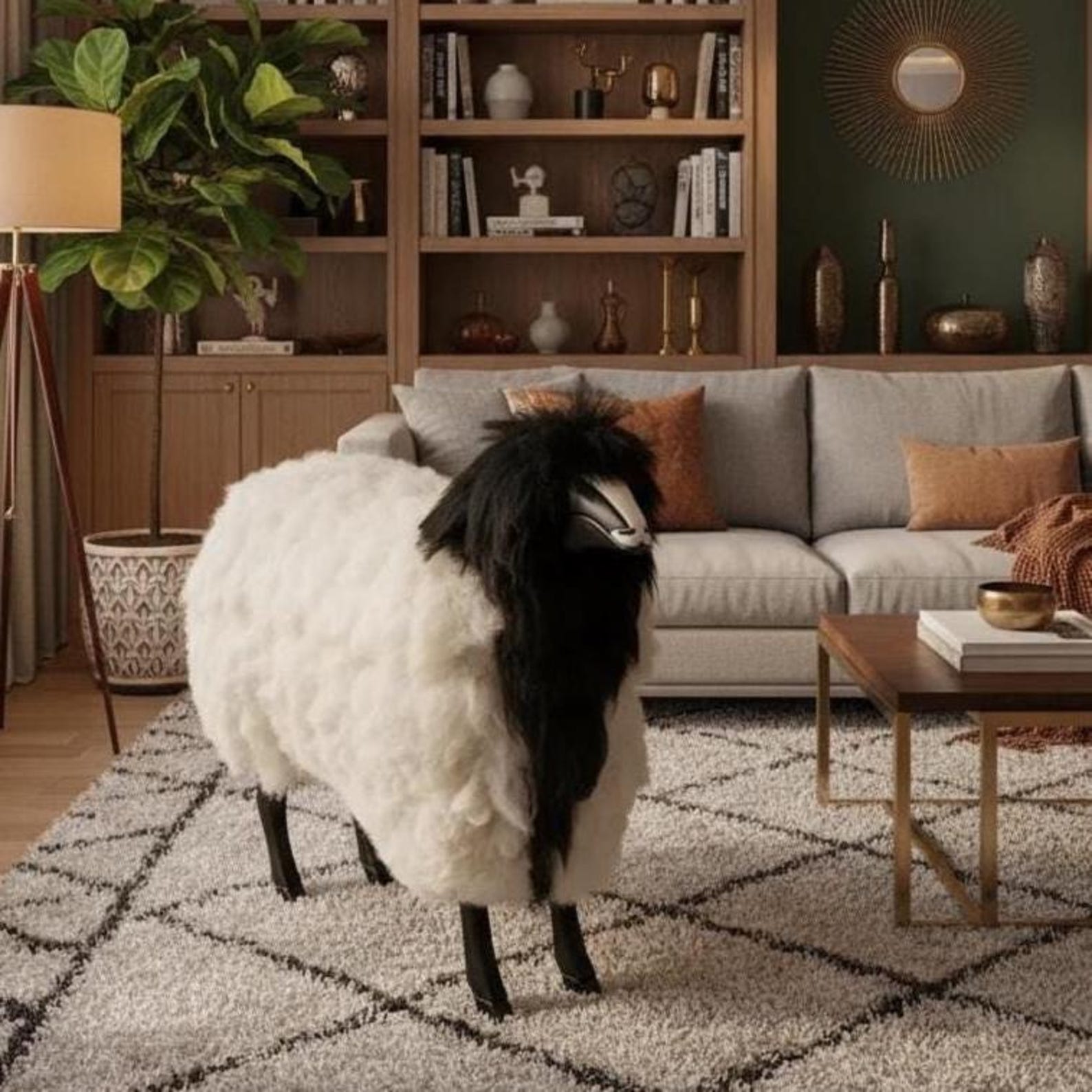 Handcrafted Lambskin Wooden Sheep Stool: Rustic Farmhouse & Cottage ...